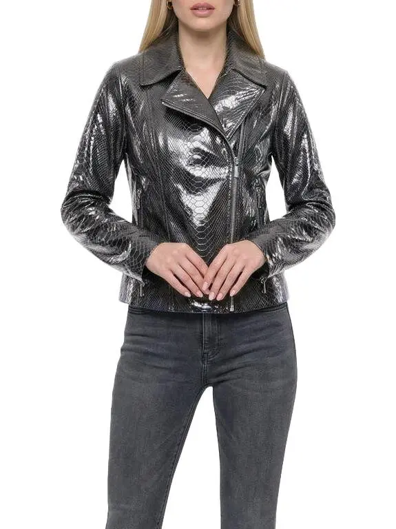 Gorski Genuine Metis Suede Python Printed Moto Zip Jacket - Anthracite