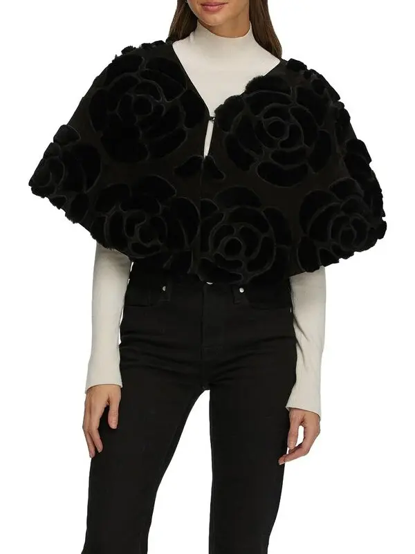 Gorski Floral Embroidered Shearling Stole - Black/black
