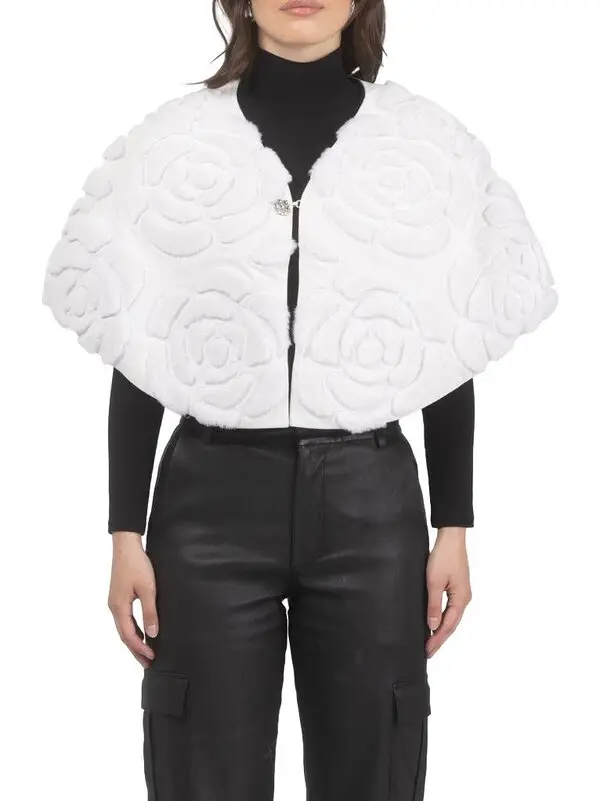 Gorski Floral Embroidered Shearling Stole - White/black