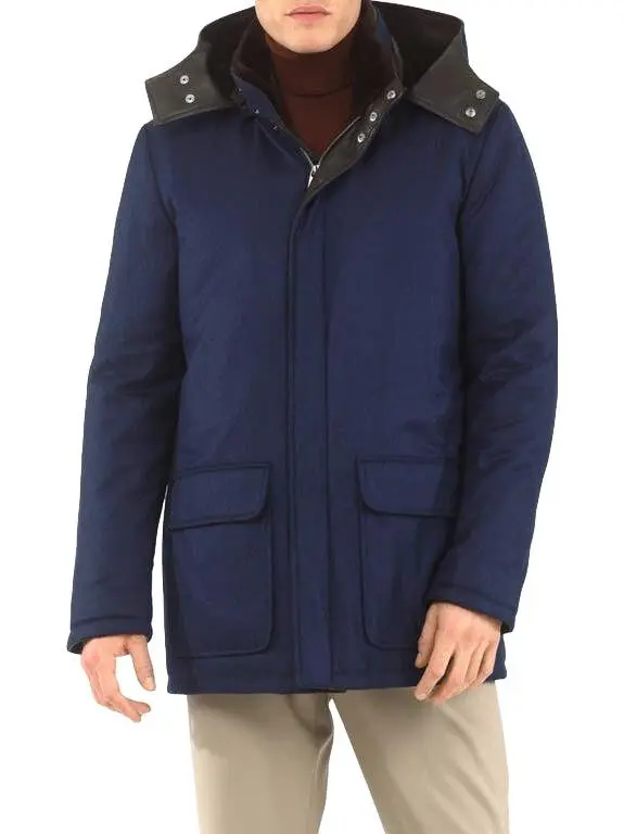 Gorski Wool And Cashmere Blend Parka With Shearling Lining - Navy/brown