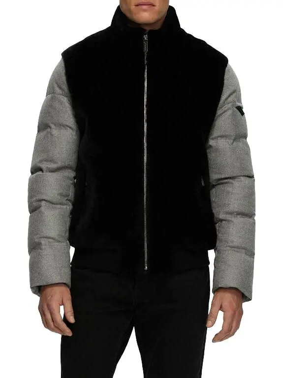 Gorski Shearling Bomber Jacket With Wool And Cashmere Quilted Down - Black/gray