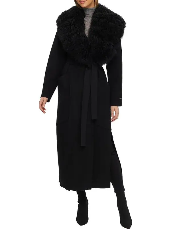 Gorski Double Face Wool And Cashmere Belted Coat With Shearling Collar - Black/black