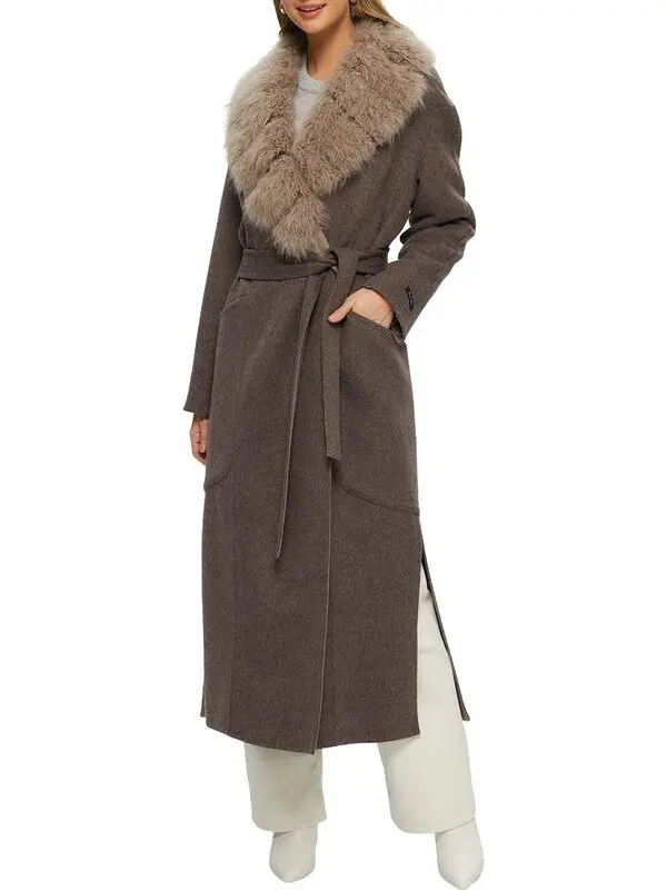 Gorski Double Face Wool And Cashmere Belted Coat With Shearling Collar - Brown/mocha