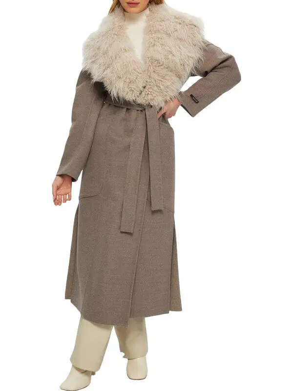 Gorski Double Face Wool And Cashmere Belted Coat With Shearling Collar - Light Brown/beige