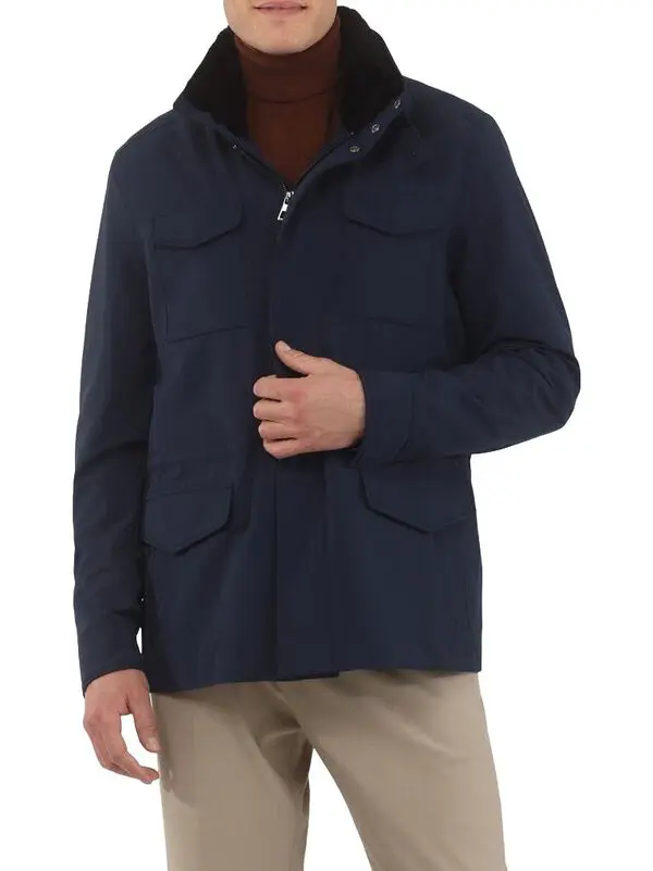 Gorski Storm System Lined Jacket With Detachable Genuine Shearling Collar - Navy/black