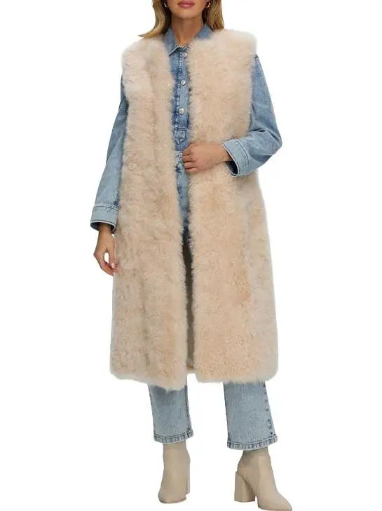 Gorski Genuine Shearling Collarless Long Vest - Light Beige