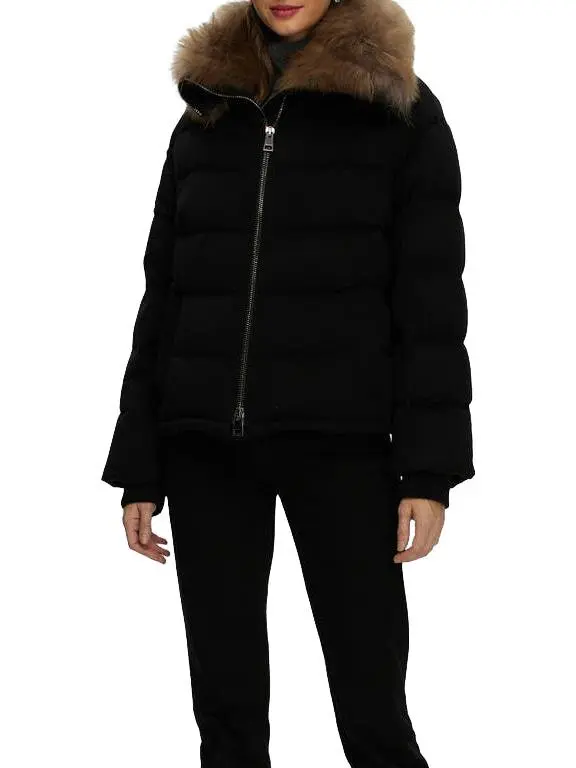 Gorski Cashmere Down Jacket With Shearling Collar - Black/light Brown