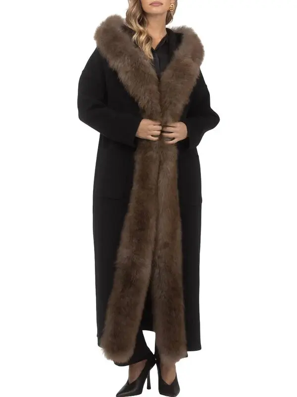 Gorski Cashmere Parka With Genuine Shearling Trim - Black/brown/black