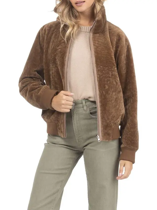 Gorski Reversible Textured Genuine Shearling Bomber Jacket - Camel/camel