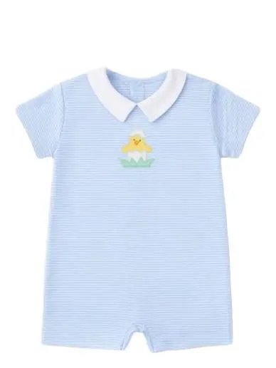 FLORENCE EISEMAN Striped Knit Shortall With Appliqu - Light Blue/white