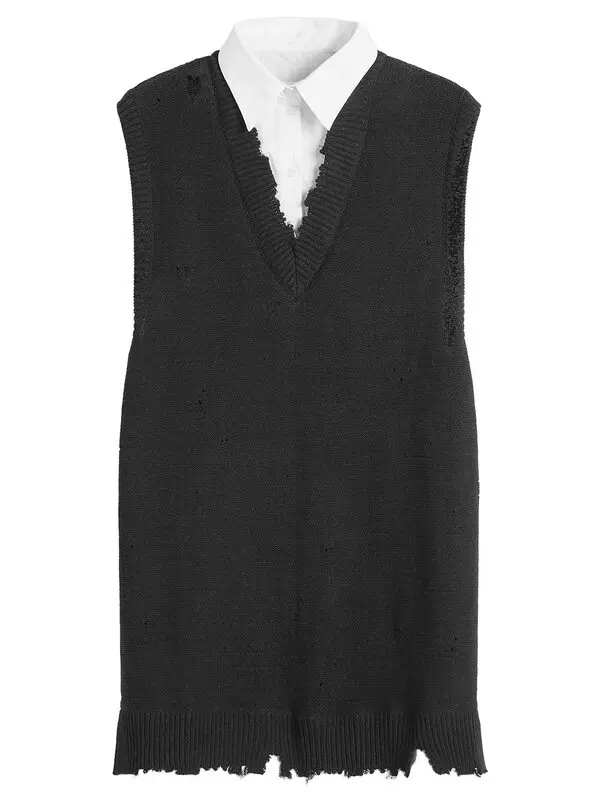 MAISON MARGIELA Knitted V-neck Mini Dress - Black