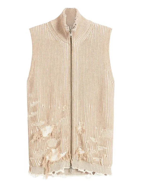 MAISON MARGIELA Knitted Gilet - Camel/chalk