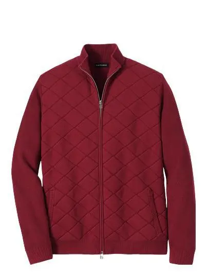 PAUL FREDRICK Cotton Full Zip Mock Neck Sweater Jacket - Burgundy