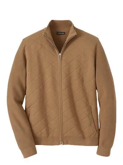 PAUL FREDRICK Cotton Full Zip Mock Neck Sweater Jacket - Camel
