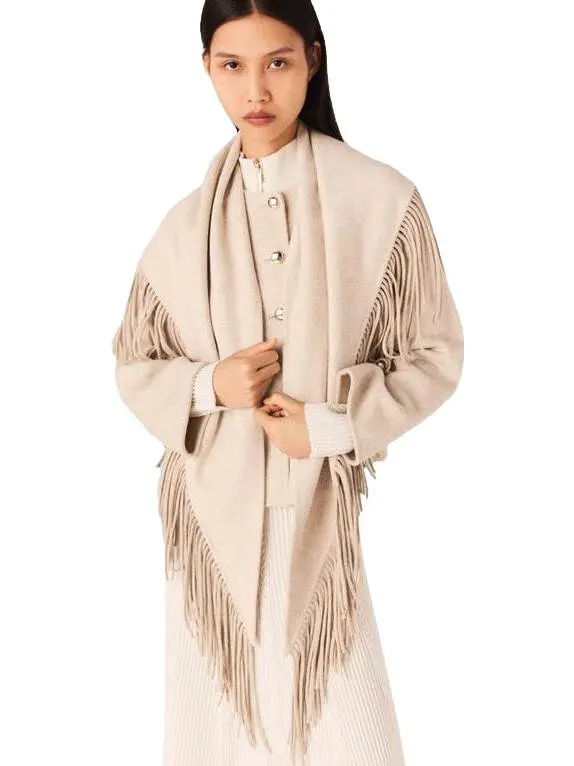 Maje Cropped Wool Coat With Removable Scarf - Ecru