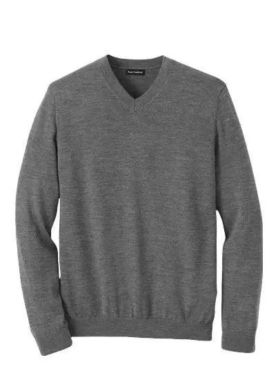 PAUL FREDRICK Washable Merino Wool V-neck Sweater - Grey