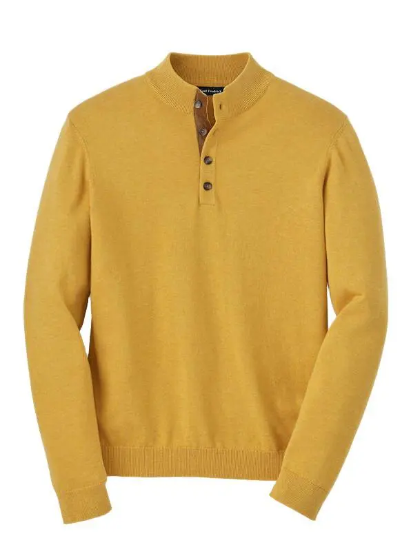 PAUL FREDRICK Supima Cotton Four-button Mock Neck Sweater - Mustard