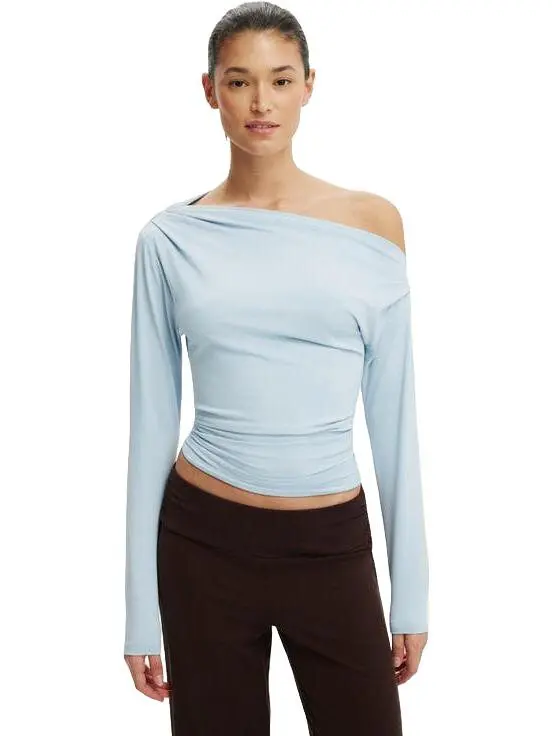 COTTON ON Georgie Off Shoulder Long Sleeve Top - Iced Marine