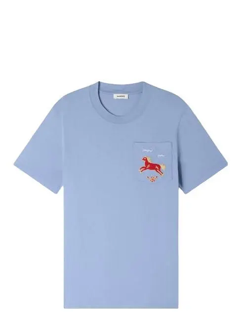 Sandro Embroidered Horse Cotton T-shirt - Sky Blue