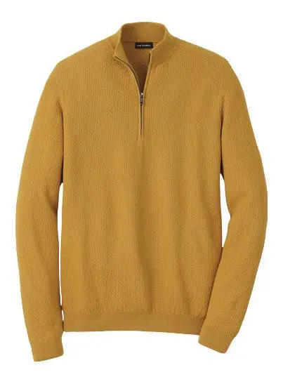 PAUL FREDRICK Silk Cotton Cashmere Quarter Zip Pullover - Gold