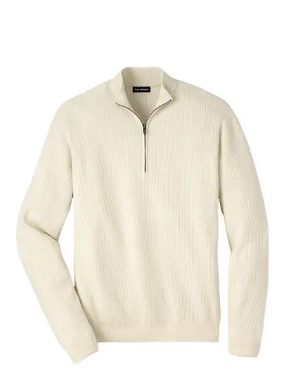 PAUL FREDRICK Silk Cotton Cashmere Quarter Zip Pullover - Ivory
