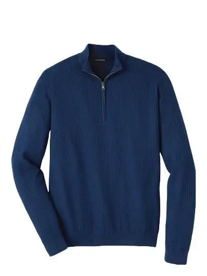 PAUL FREDRICK Silk Cotton Cashmere Quarter Zip Pullover - Navy