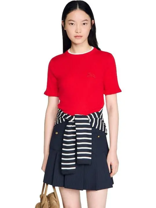 Sandro Contrast Collar Wool Sweater - Red