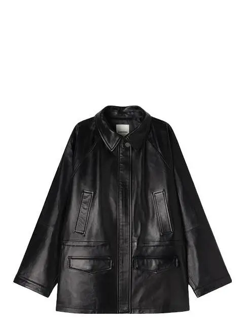 Sandro Loose-fit Lambskin Leather Jacket - Black