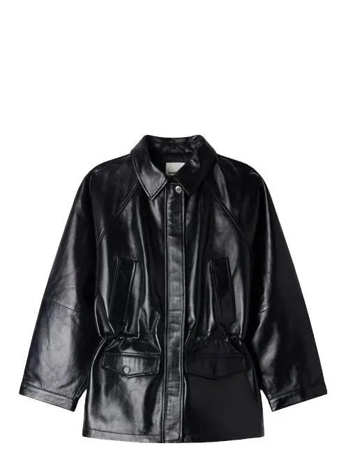 Sandro Loose-fit Lambskin Leather Jacket - Black