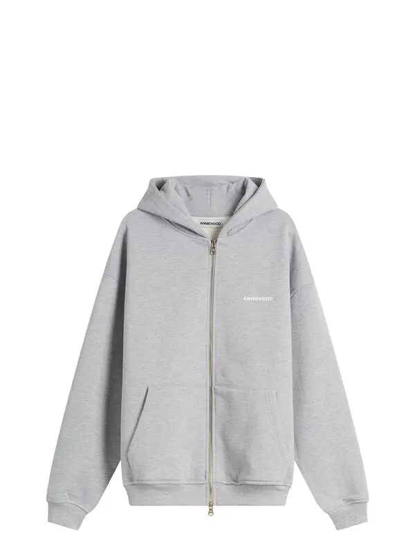 ANNIE HOOD Mini Logo Zip Hoodie - Marl Grey