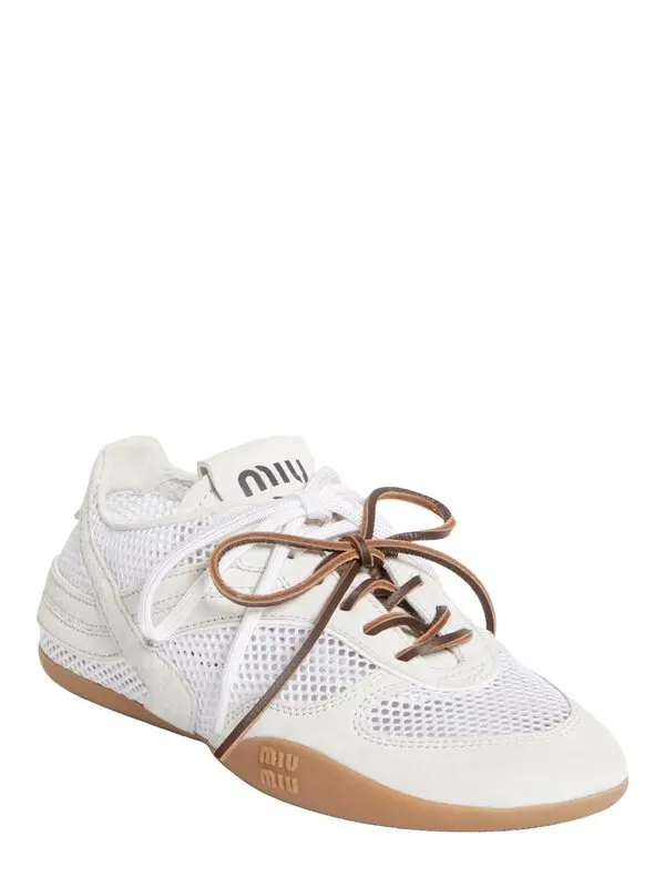 Miu Miu Gymnasium Mixed Media Low Top Sneaker - Bianco