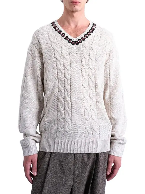 Topman V-neck Cable Knit Sweater - Ecru
