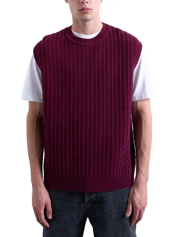 Topman Cable Stitch Sweater Vest - Burgundy