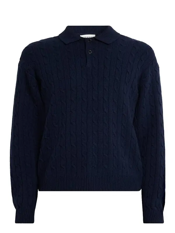 FRAME Wool And Cashmere Cable Polo Sweater - Dark Navy