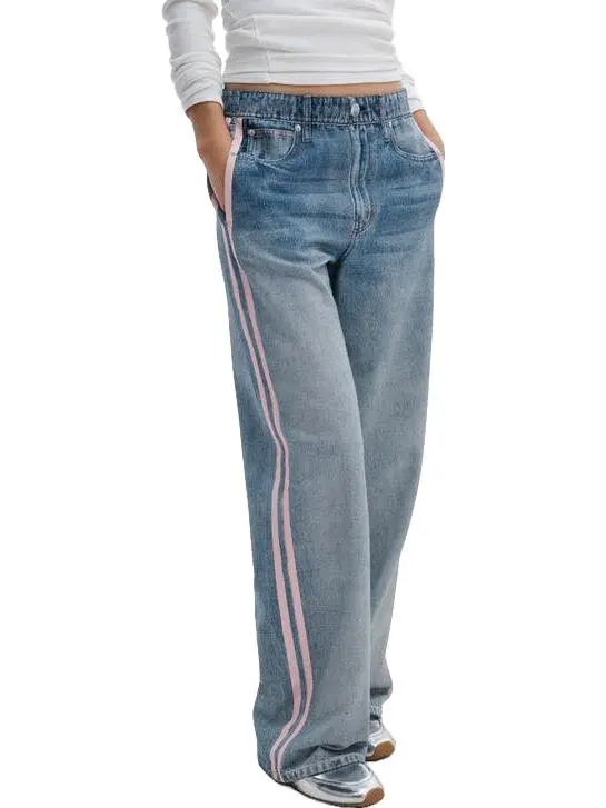 Rag & Bone Miramar Side Stripe Wide Leg Track Pants - Blue/pink Stripe
