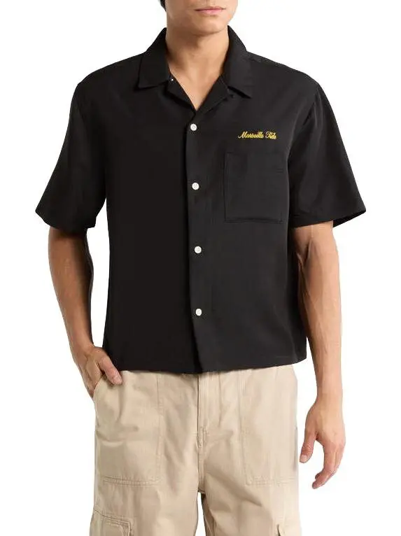 PACSUN Ribbon Embroidered Camp Shirt - Black