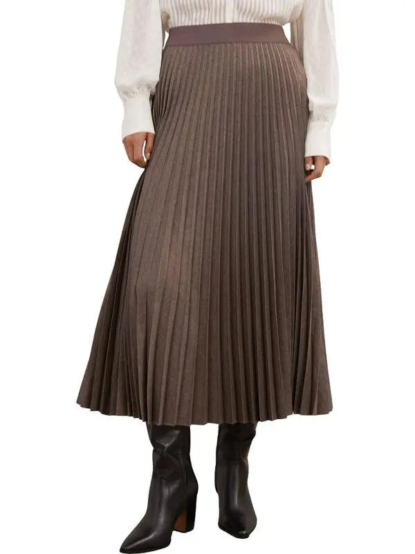 REISS Kember High-waist Pleated Midi Skirt - Mocha Brown