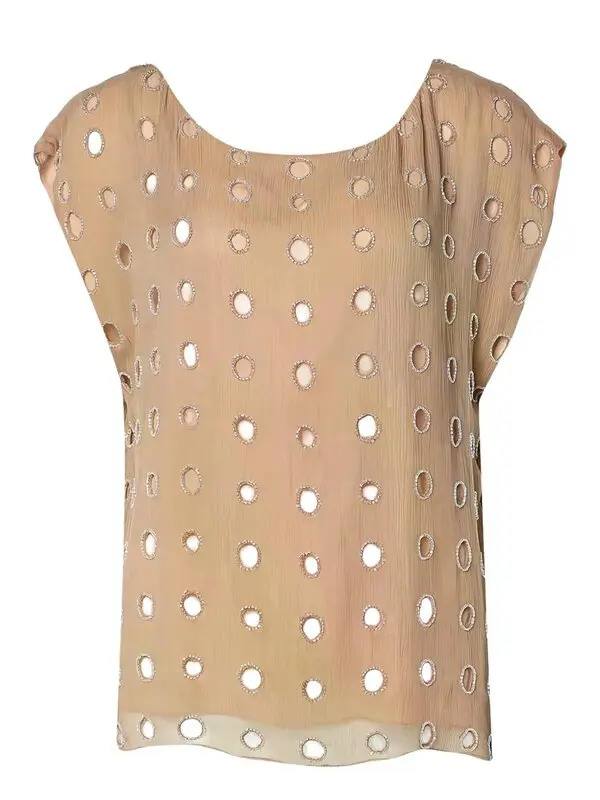 Alice + Olivia 2024 Cut-out Beaded Top - Neutrals
