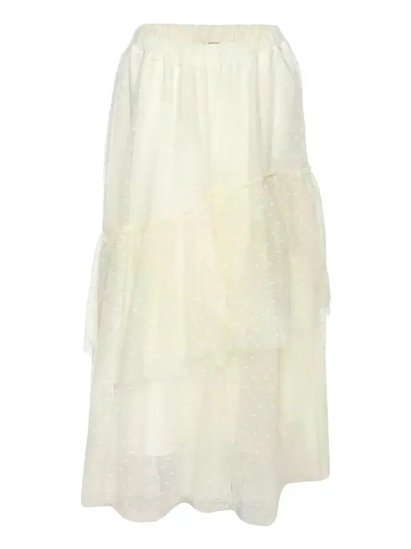 TWINSET Pleated Tulle Midi Skirt - Neutrals