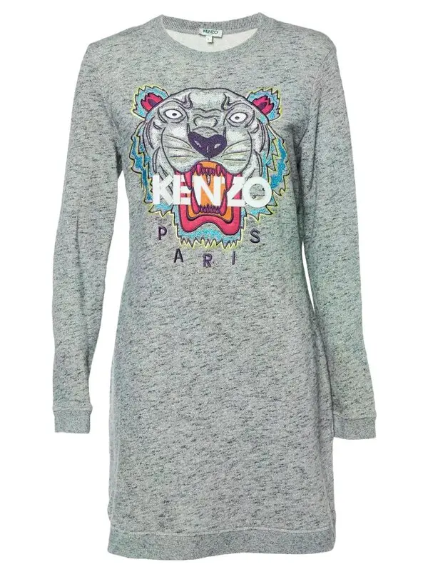 Kenzo Tiger-embroidered Mini Dress - Grey
