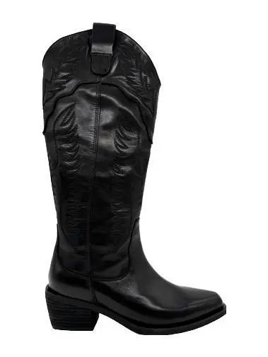 AMIE RAFA Mona Leather Western Boots - Black
