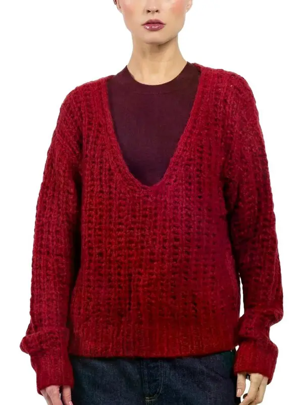 CUDDLEUP V-neck Oversized Sweater - Red