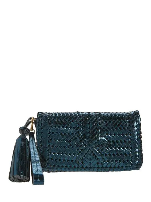 ANYA HINDMARCH Neeson Herringbone Woven Leather Clutch - Starling