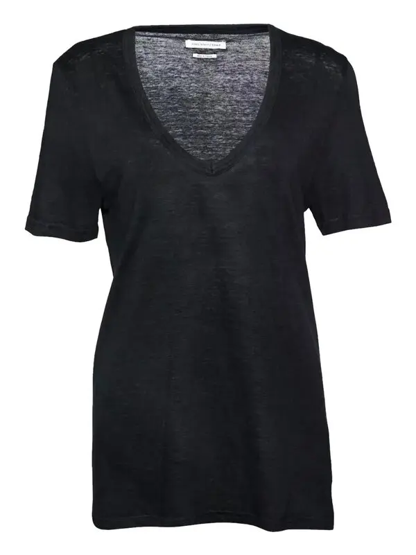MARANT ETOILE V-neck Linen T-shirt - Black