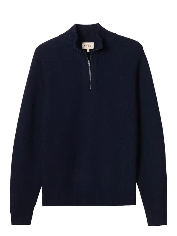 Gobi Cashmere Cashmere Waffle Knit Half-zip Sweater - Navy Blazer