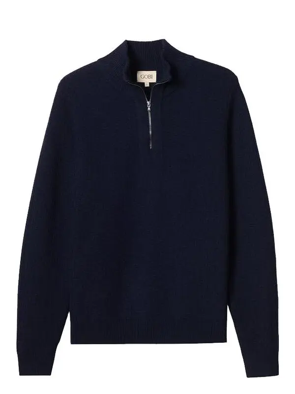 Gobi Cashmere Pure Cashmere Waffle Knit Half-zip Sweater - Navy Blazer