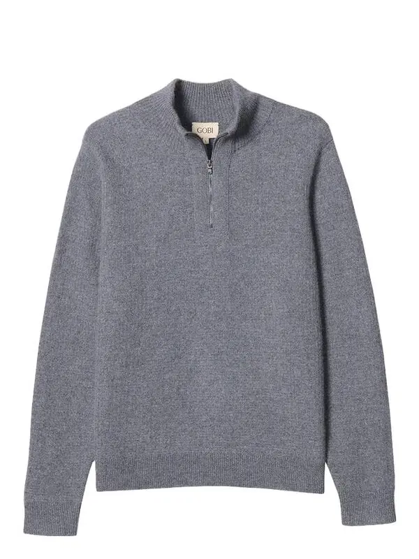 Gobi Cashmere Cashmere Waffle Knit Half-zip Sweater - Stone Gray