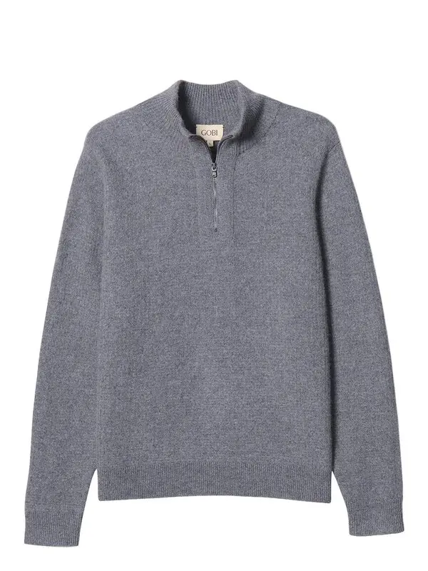 Gobi Cashmere Cashmere Waffle Knit Half-zip Sweater - Stone Gray