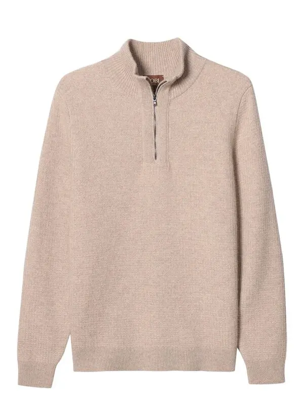Gobi Cashmere Cashmere Waffle Knit Half-zip Sweater - Warm Grey