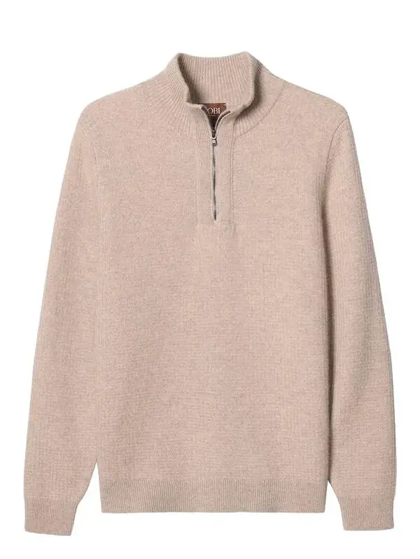 Gobi Cashmere Pure Cashmere Waffle Knit Half-zip Sweater - Warm Grey